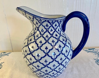 Large Blue and White Water Pitcher - Etsy