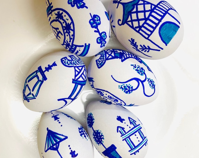 Blue & White Chinoiserie Plastic Easter Eggs - 6 - Etsy