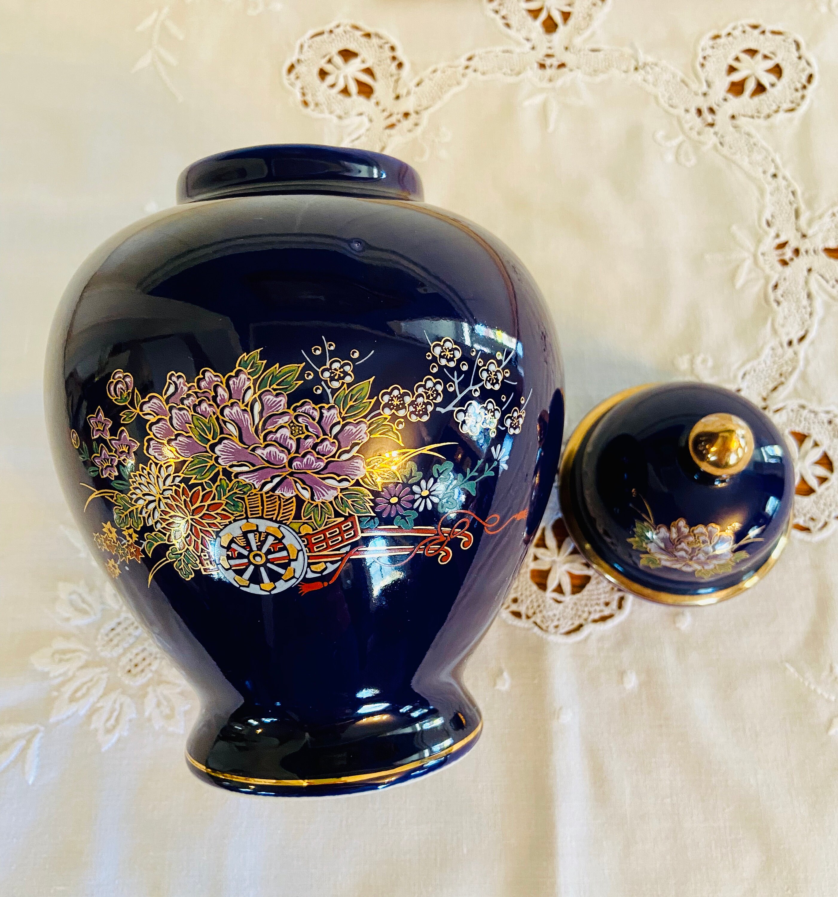 Vintage Japanese Cobalt Blue Ginger Jar With Rickshaw Design - Etsy