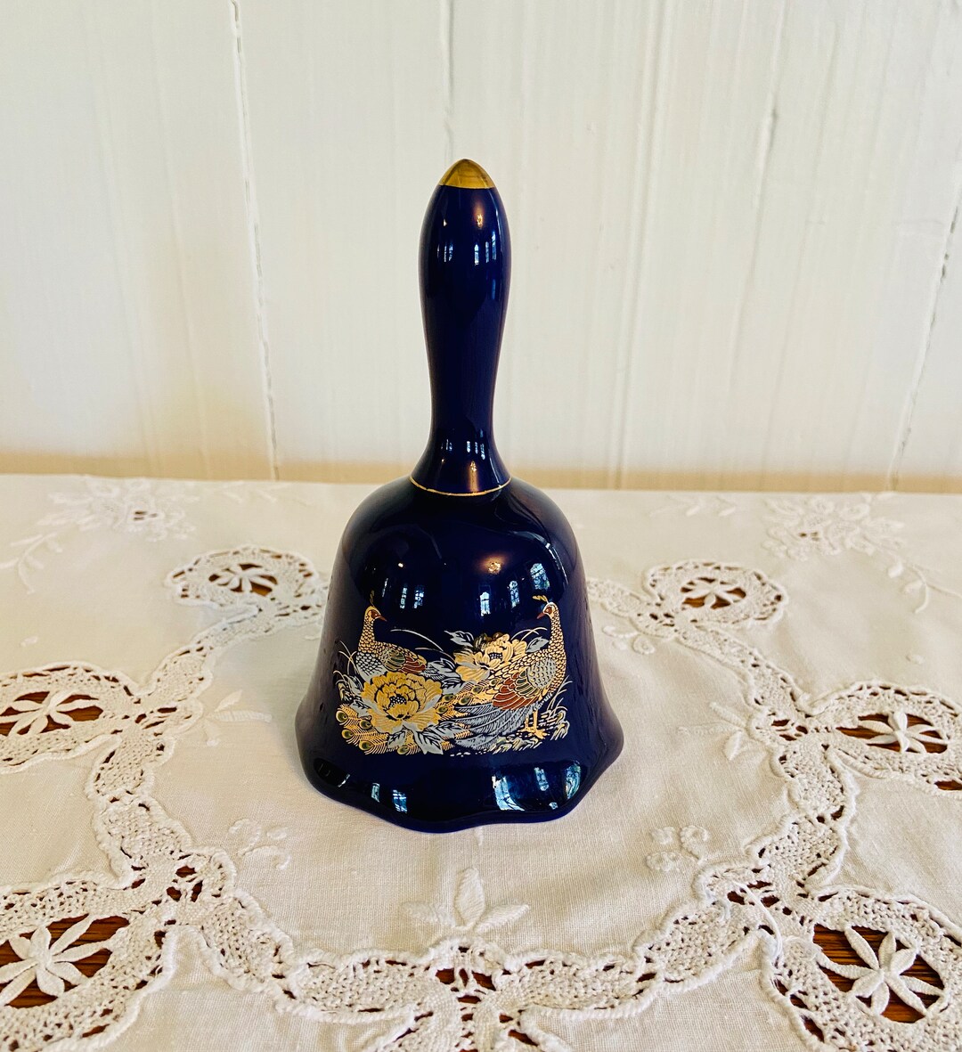 Vintage Cobalt Blue Chinoiserie Bell With Peacock and Gold ...