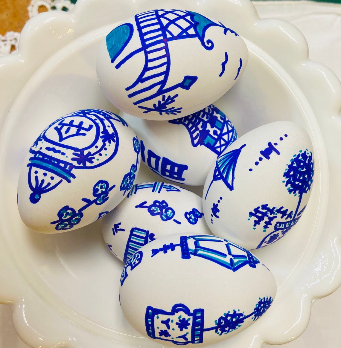 Blue & White Chinoiserie Plastic Easter Eggs - 6 - Etsy