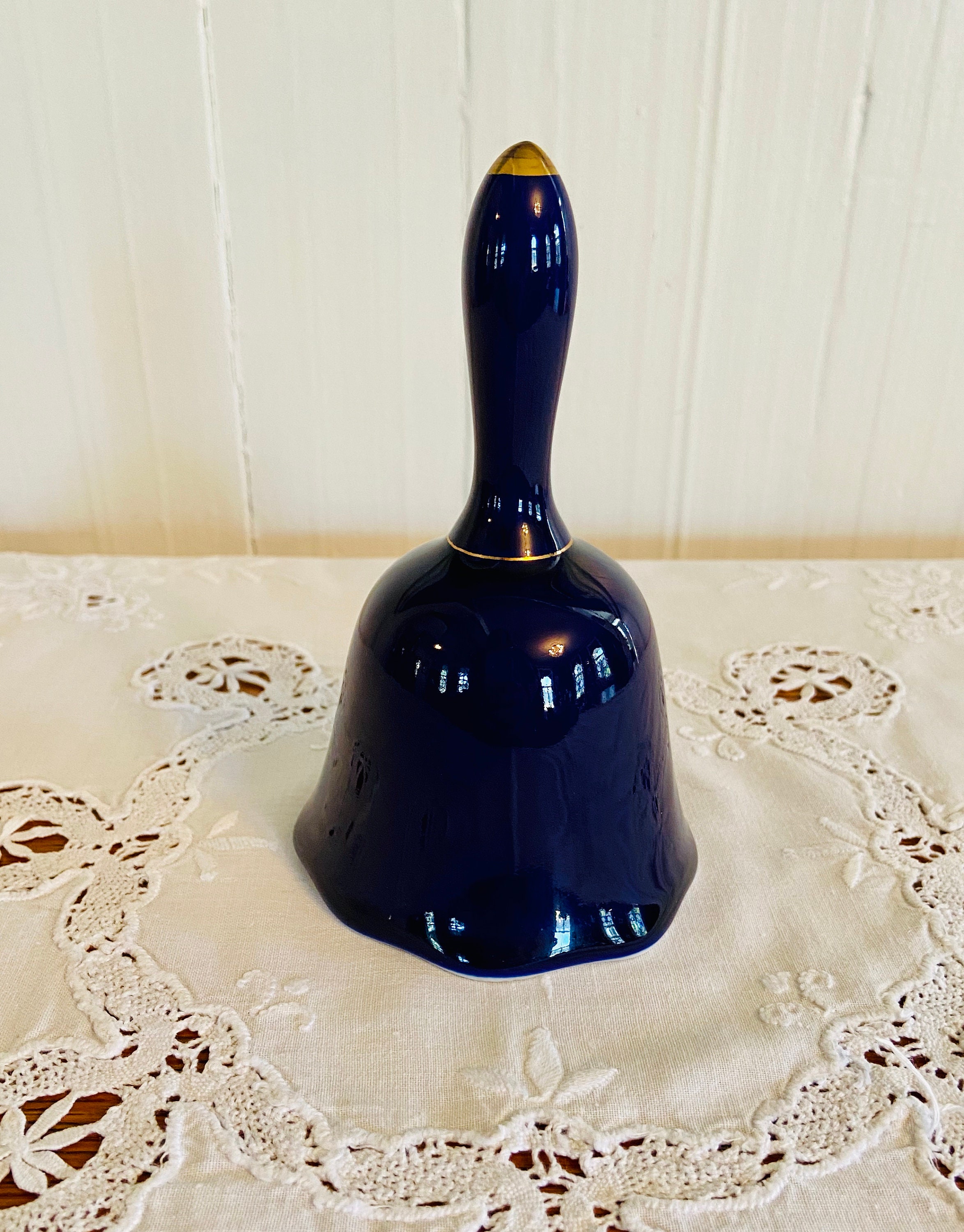 Vintage Cobalt Blue Chinoiserie Bell With Peacock and Gold ...
