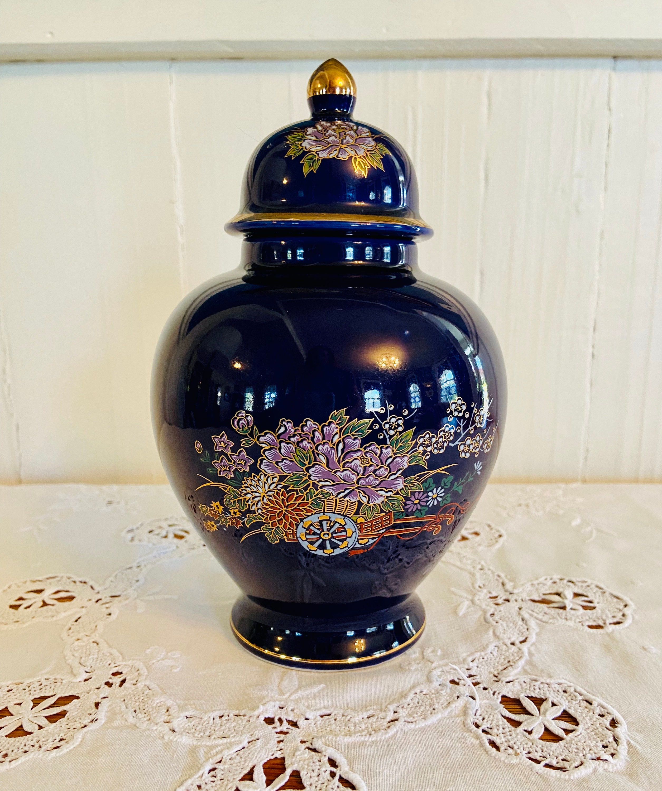 Vintage Japanese Cobalt Blue Ginger Jar With Rickshaw Design - Etsy