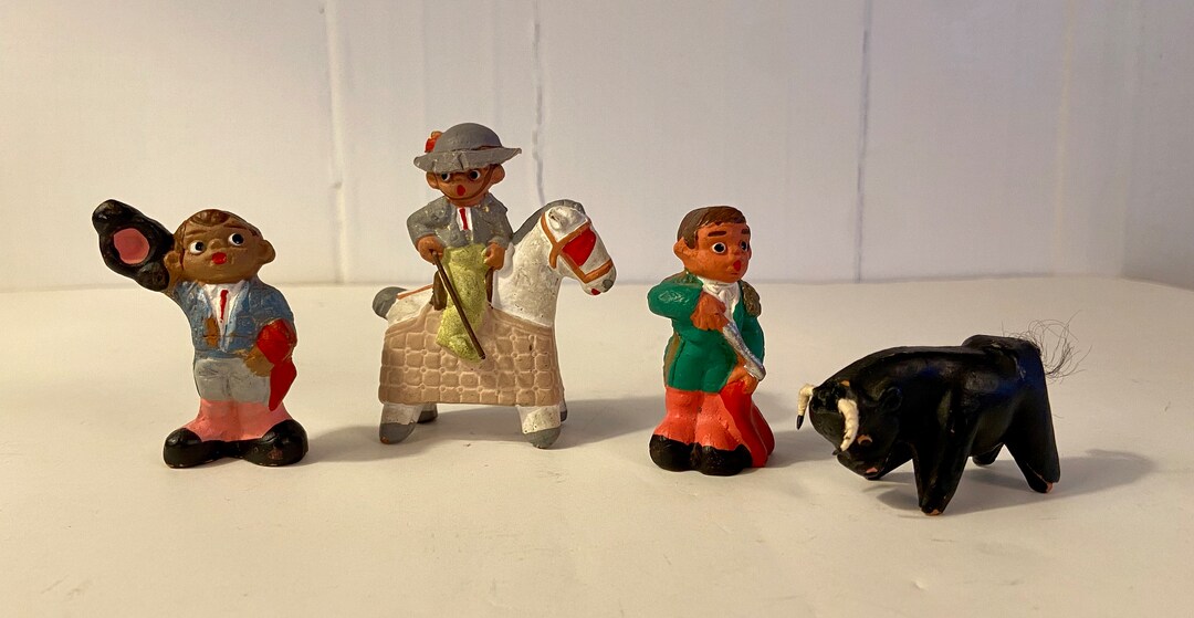 Lot of 4 Miniature 2” Mud Clay Dolls Toys From Mexico Bullfight Theme ...