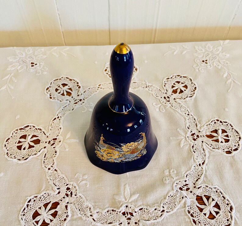 Vintage Cobalt Blue Chinoiserie Bell With Peacock and Gold ...