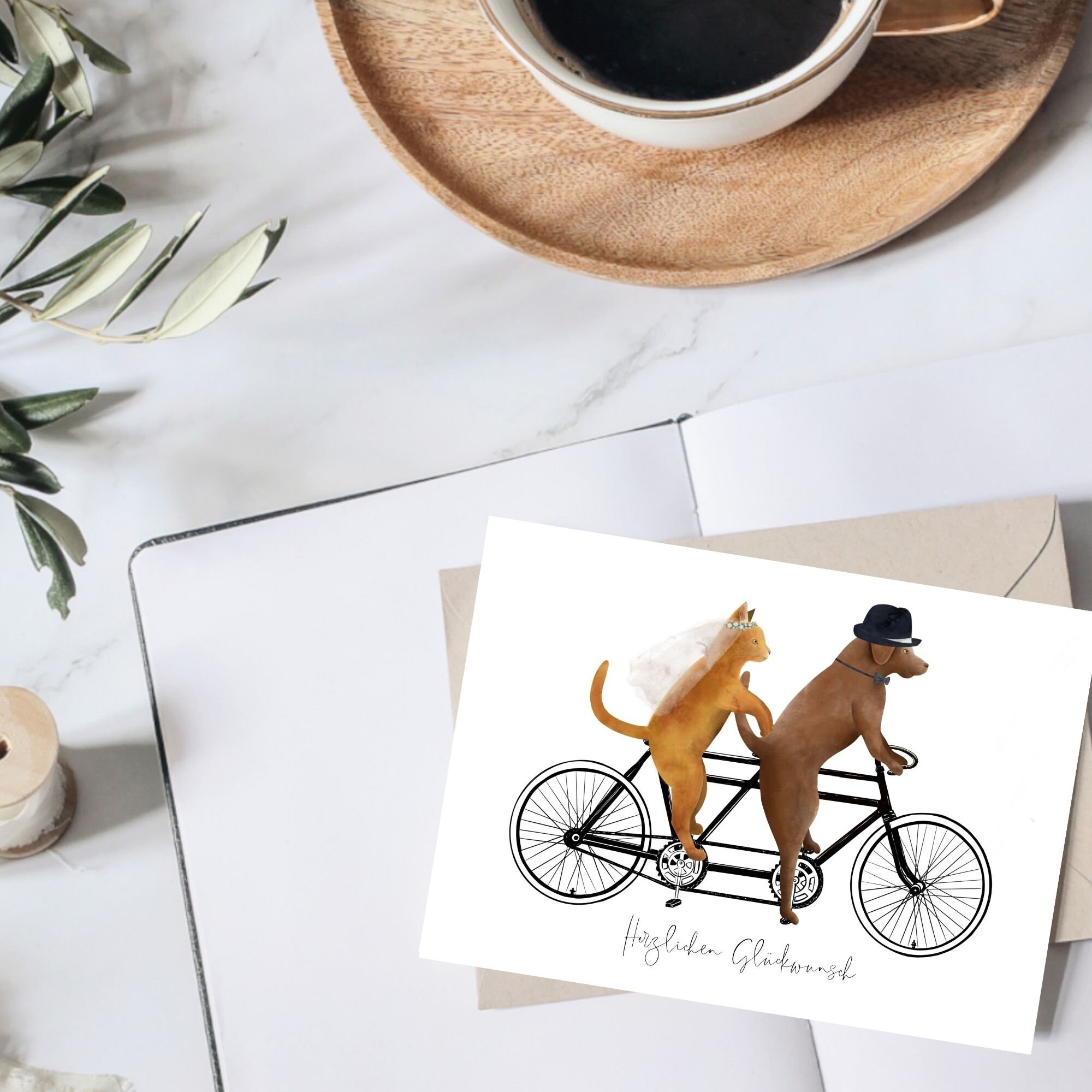 Bicycle Wedding Card Tandem Anniversary Card Bride and Groom - Etsy
