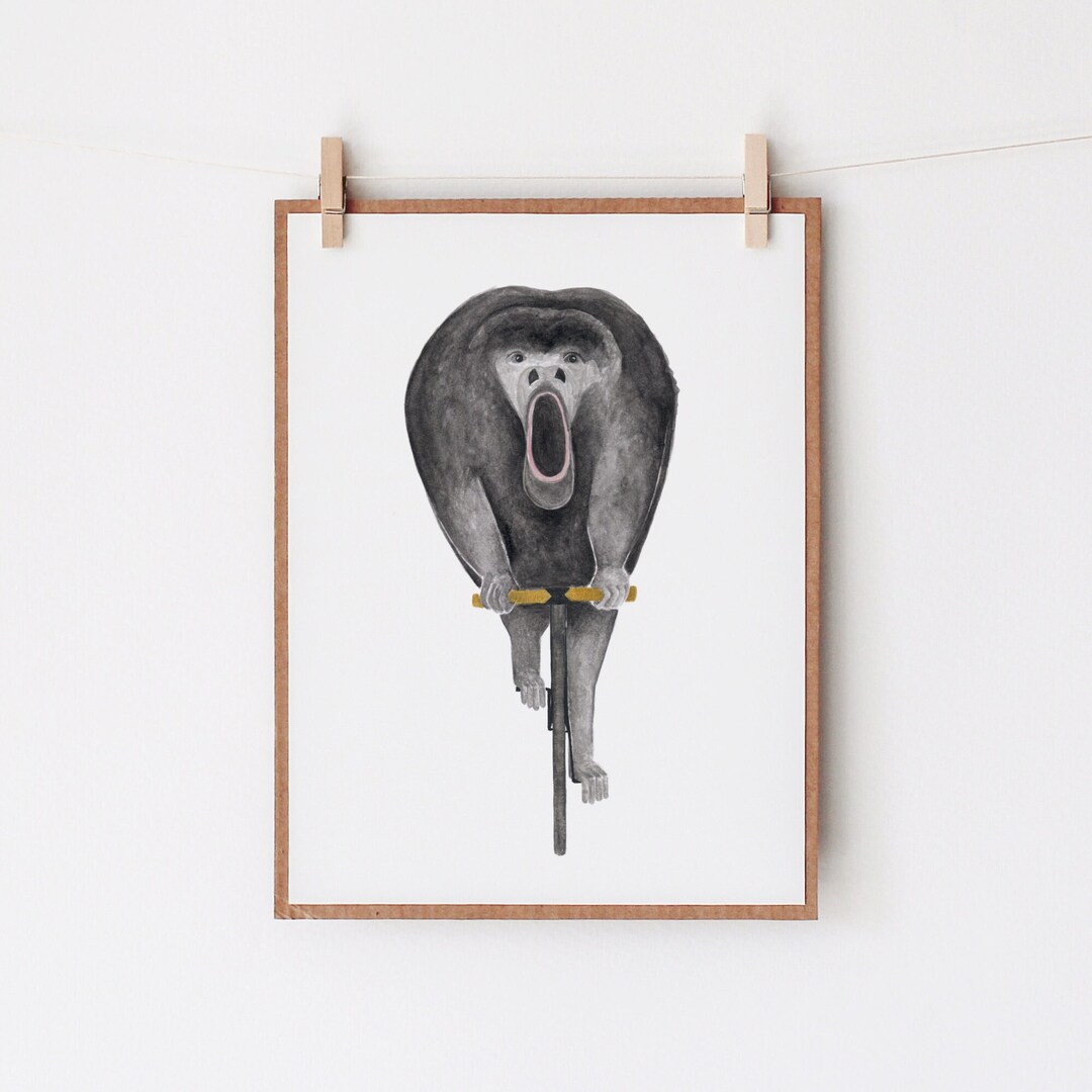 Howler Monkey Wall Art, Quirky Monkey Print, Bicycle Art, Monkey Gift ...