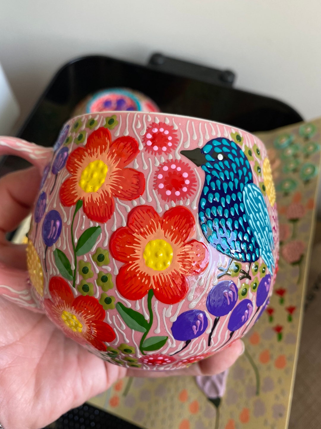 Pink Hand Painted Mug, Coffee Mug, Hug Mug, Coffee Lover, Unique Mug ...