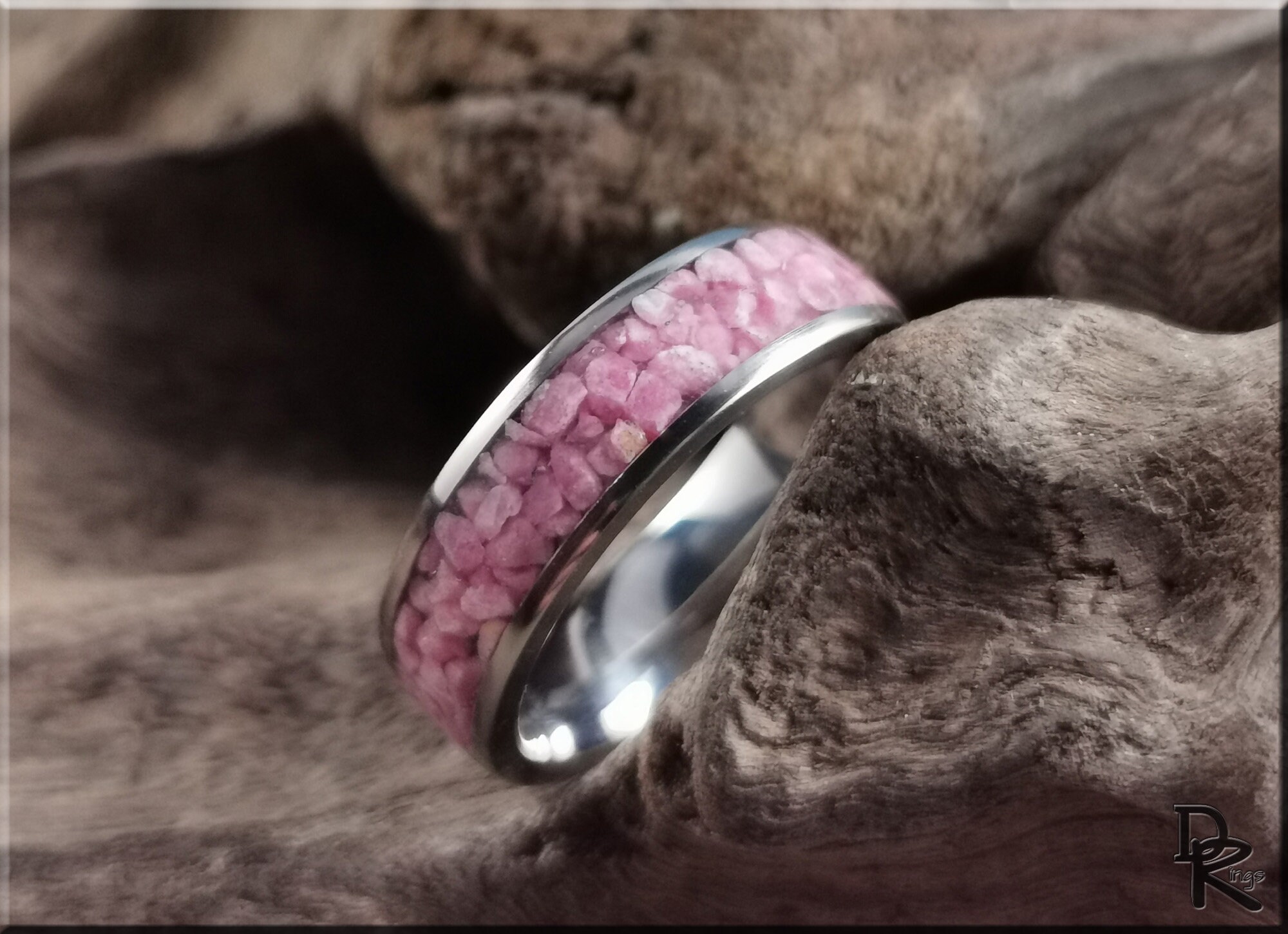 Titanium Channel Ring w/Rhodonite stone inlay | Etsy