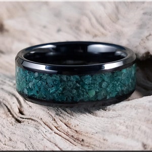 Polished Black Ceramic Channel Ring W/amazonite Stone Inlay - Ceramic ...