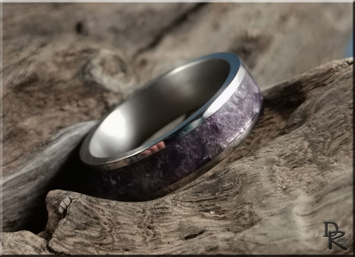 Titanium Channel Ring w/Amethyst stone inlay | Etsy