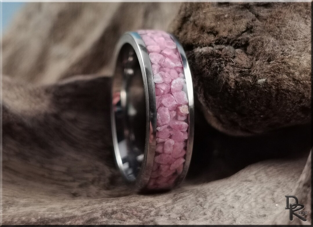 Titanium Channel Ring W/rhodonite Stone Inlay - Metal Ring - Etsy