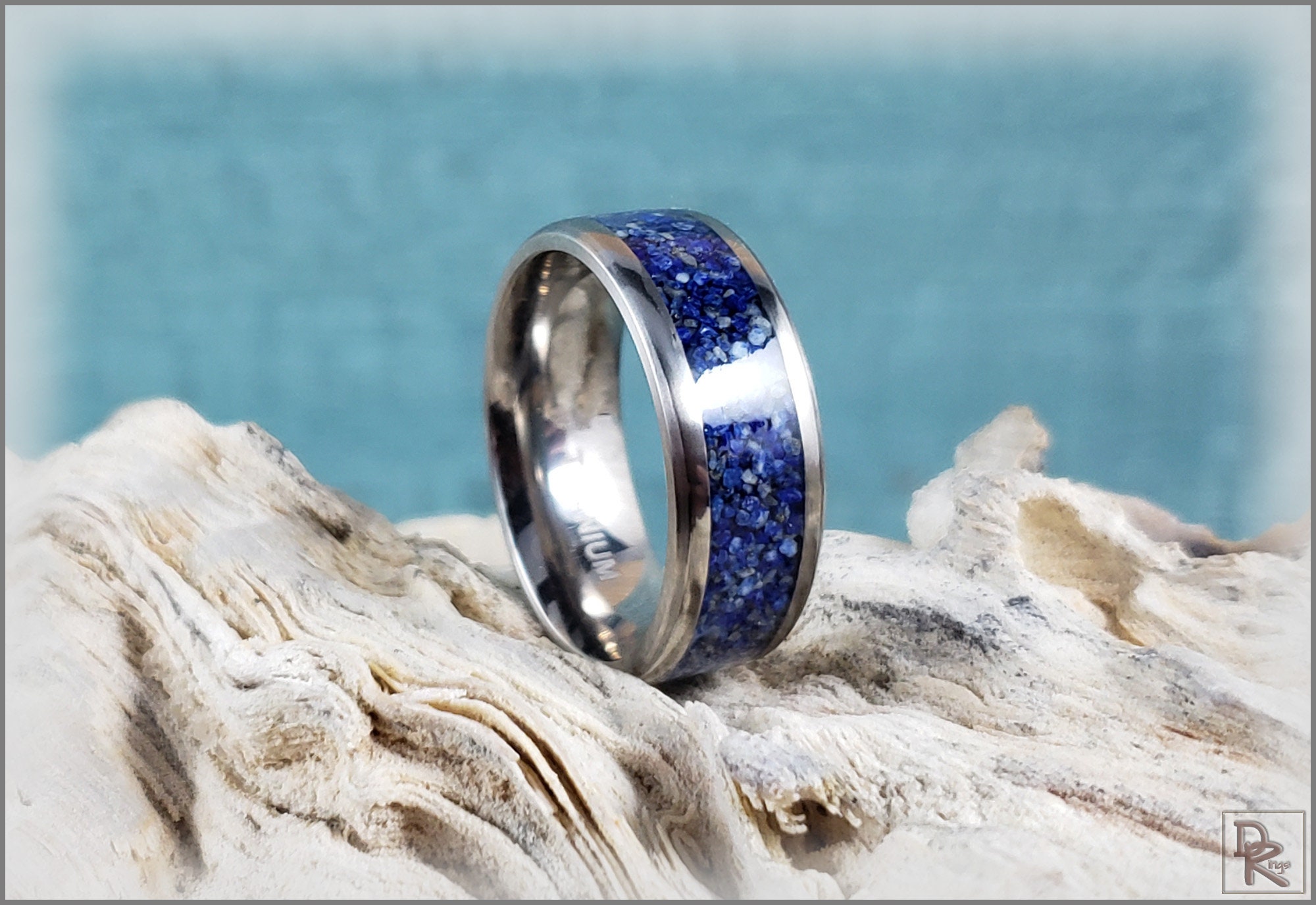 Titanium Channel Ring W/lapis Lazuli Stone Inlay Metal Ring | Etsy