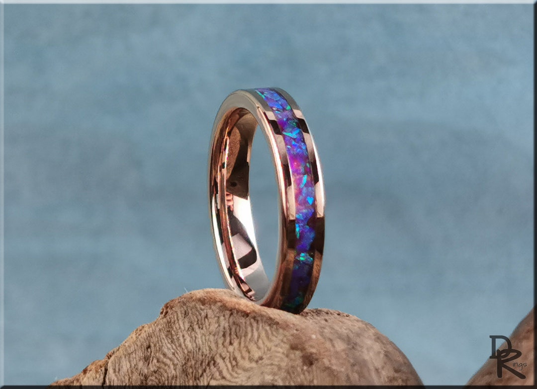 Rose Gold Plated Tungsten Carbide Channel Ring W/amethyst Opal Inlay ...