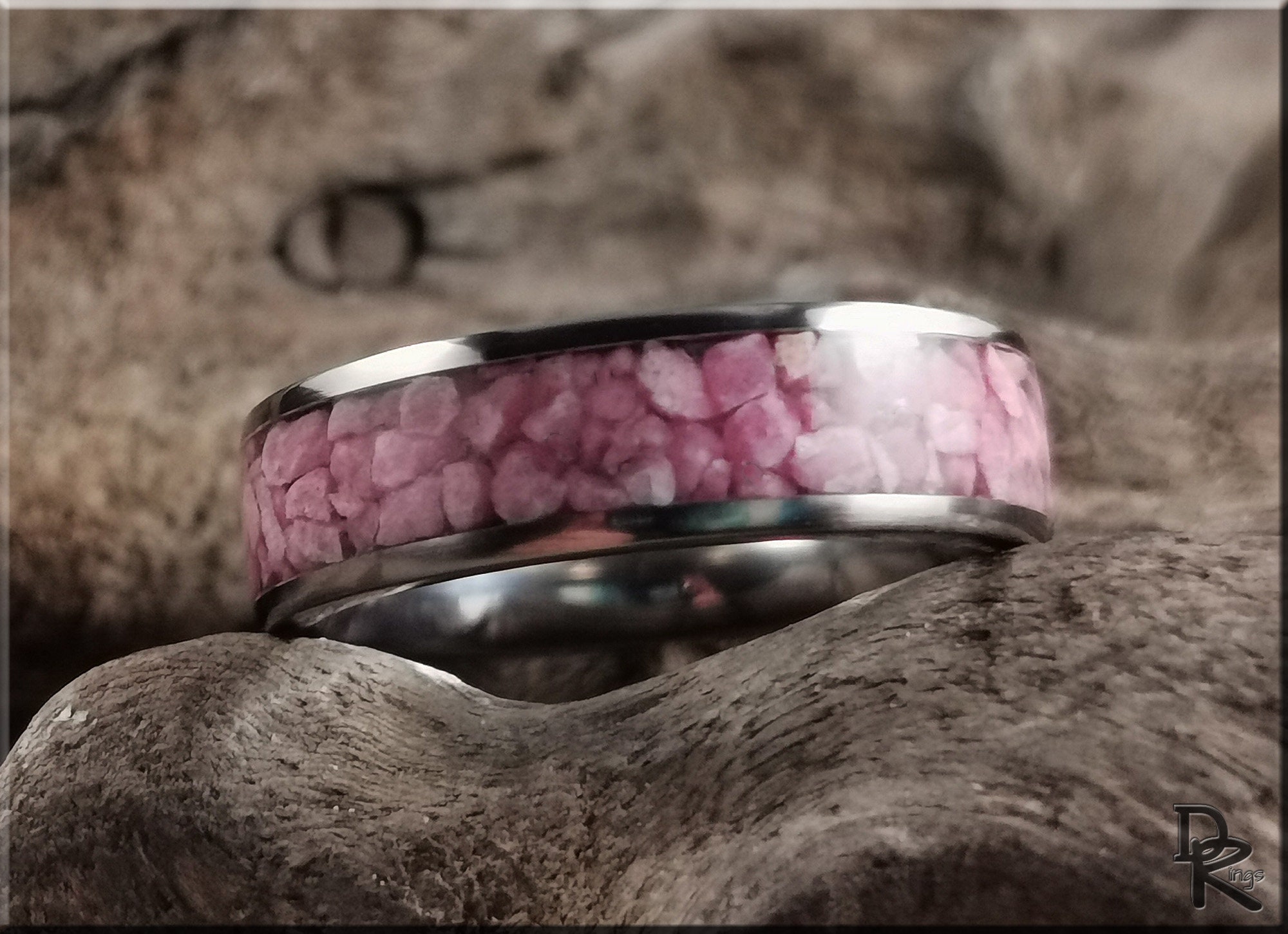 Titanium Channel Ring w/Rhodonite stone inlay | Etsy