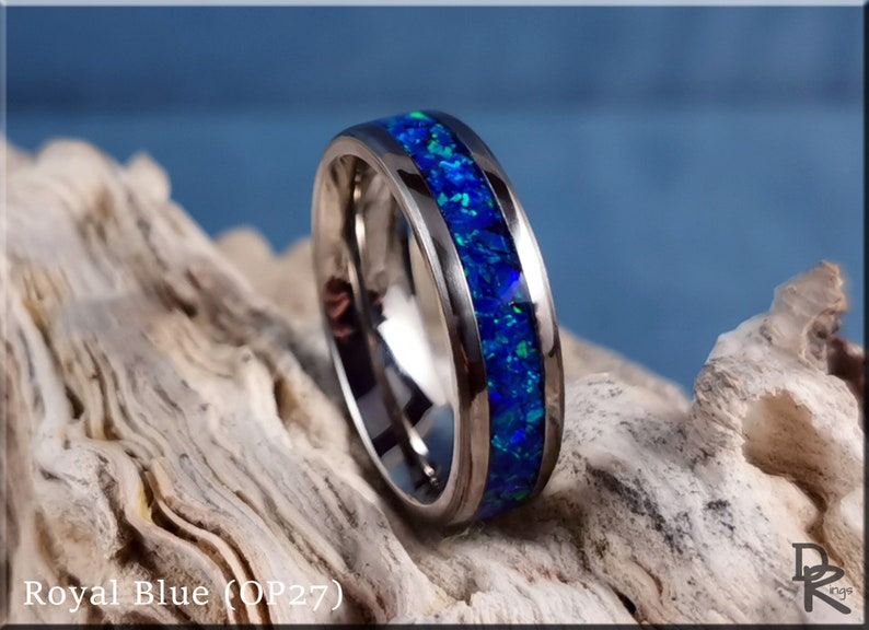 Titanium Channel Ring W/opal Inlay Metal Ring - Etsy