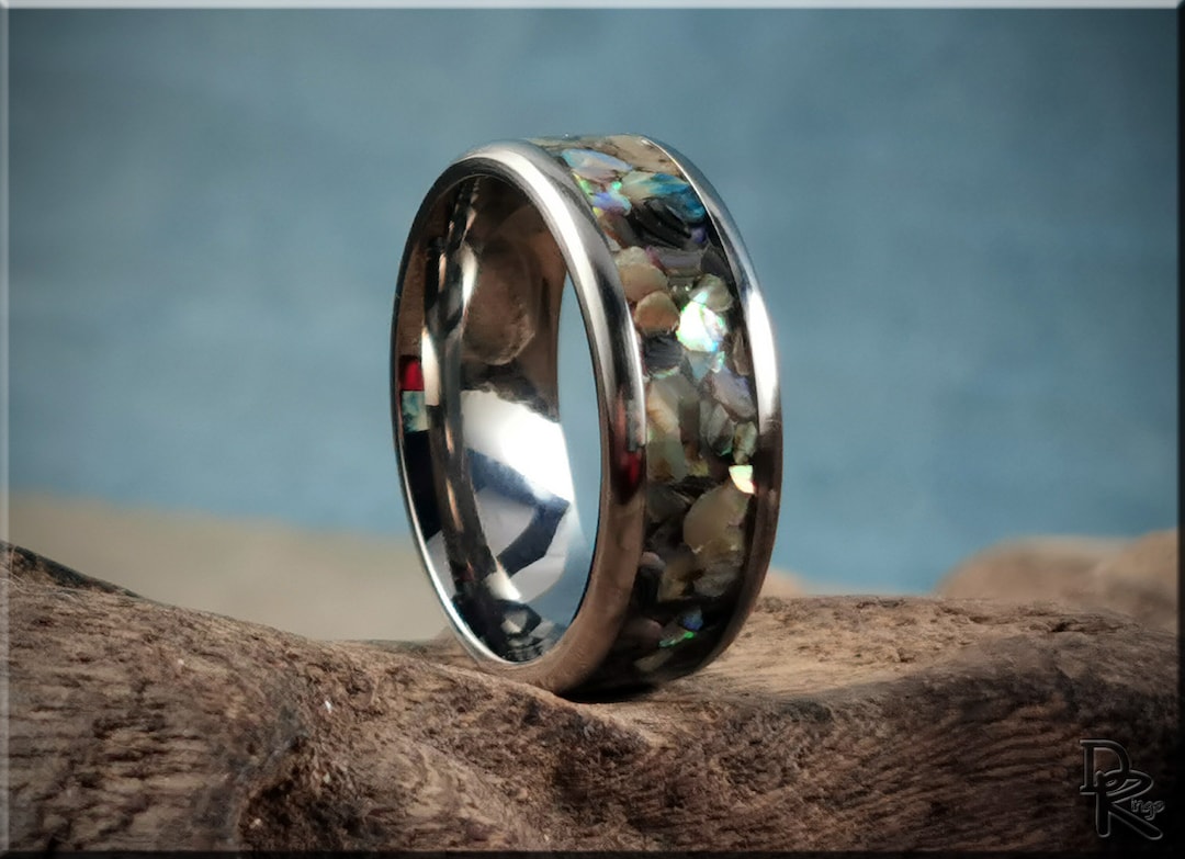 Titanium Channel Ring W/abalone Shell Inlay - Metal Ring - Etsy