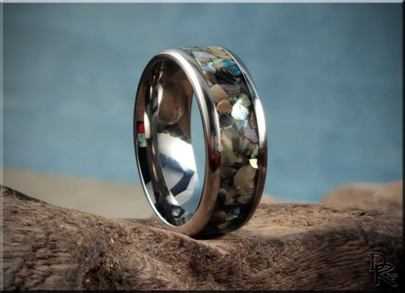 Titanium Channel Ring W/abalone Shell Inlay Metal Ring - Etsy