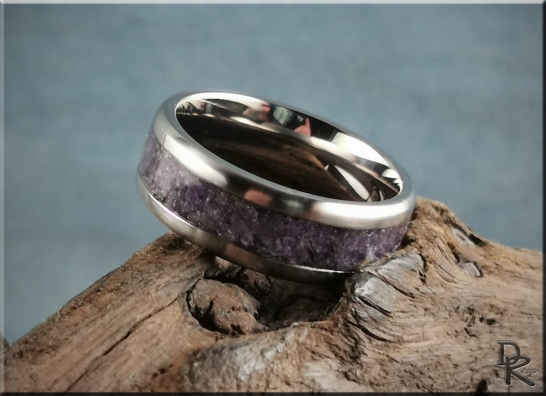 Titanium Channel Ring W/amethyst Stone Inlay Metal Ring - Etsy