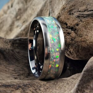 Titanium Channel Ring W/opal Inlay - Metal Ring - Etsy