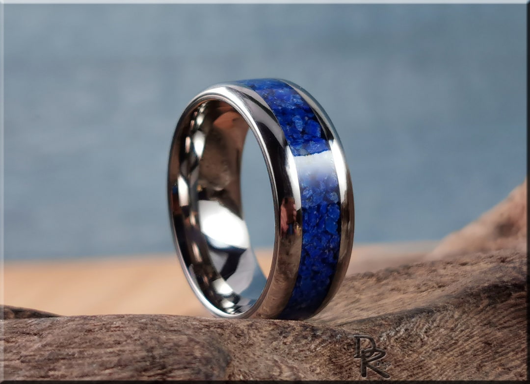 Titanium Channel Ring W/lapis Lazuli Stone Inlay - Metal Ring - Etsy