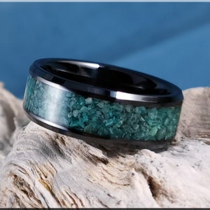 Polished Black Ceramic Channel Ring W/amazonite Stone Inlay - Ceramic ...