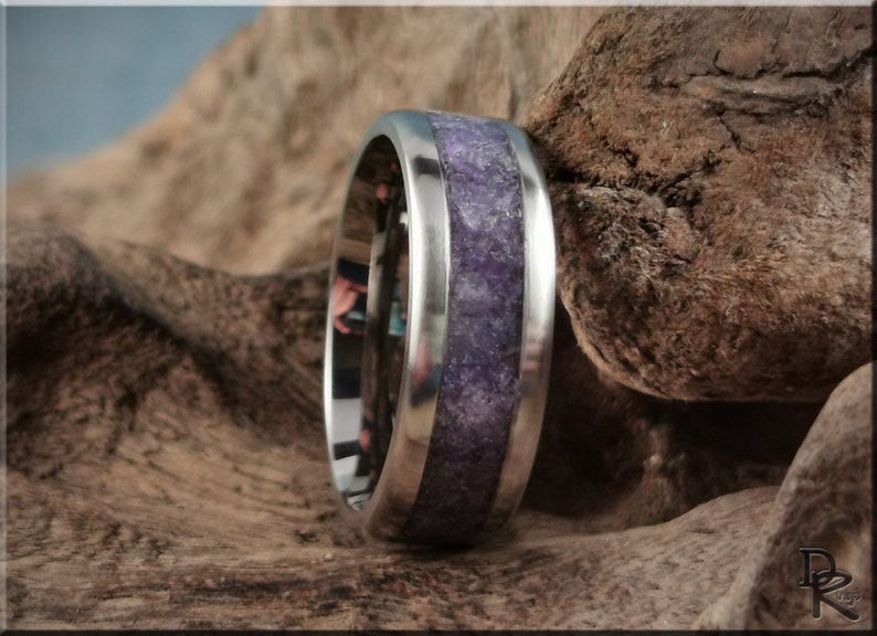 Titanium Channel Ring W/amethyst Stone Inlay Metal Ring - Etsy