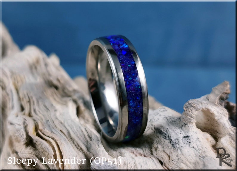 Titanium Channel Ring W/opal Inlay Metal Ring - Etsy