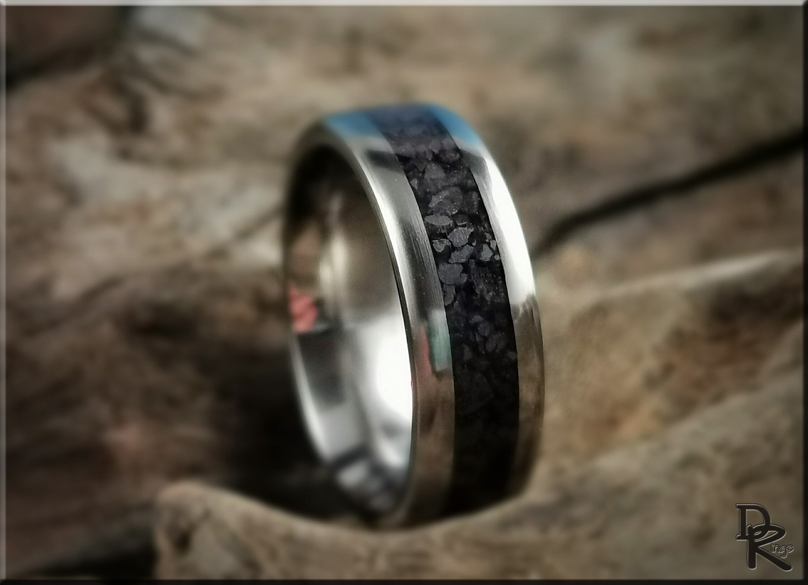Titanium Channel Ring W/hematite Stone Inlay Metal Ring | Etsy