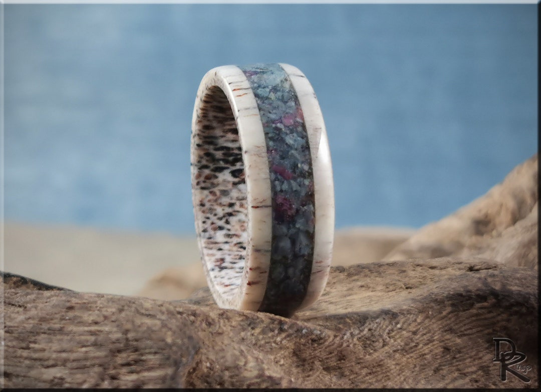 Deer Antler Channel Ring W/kyanite-ruby Matrix Inlay - Antler Ring - Etsy