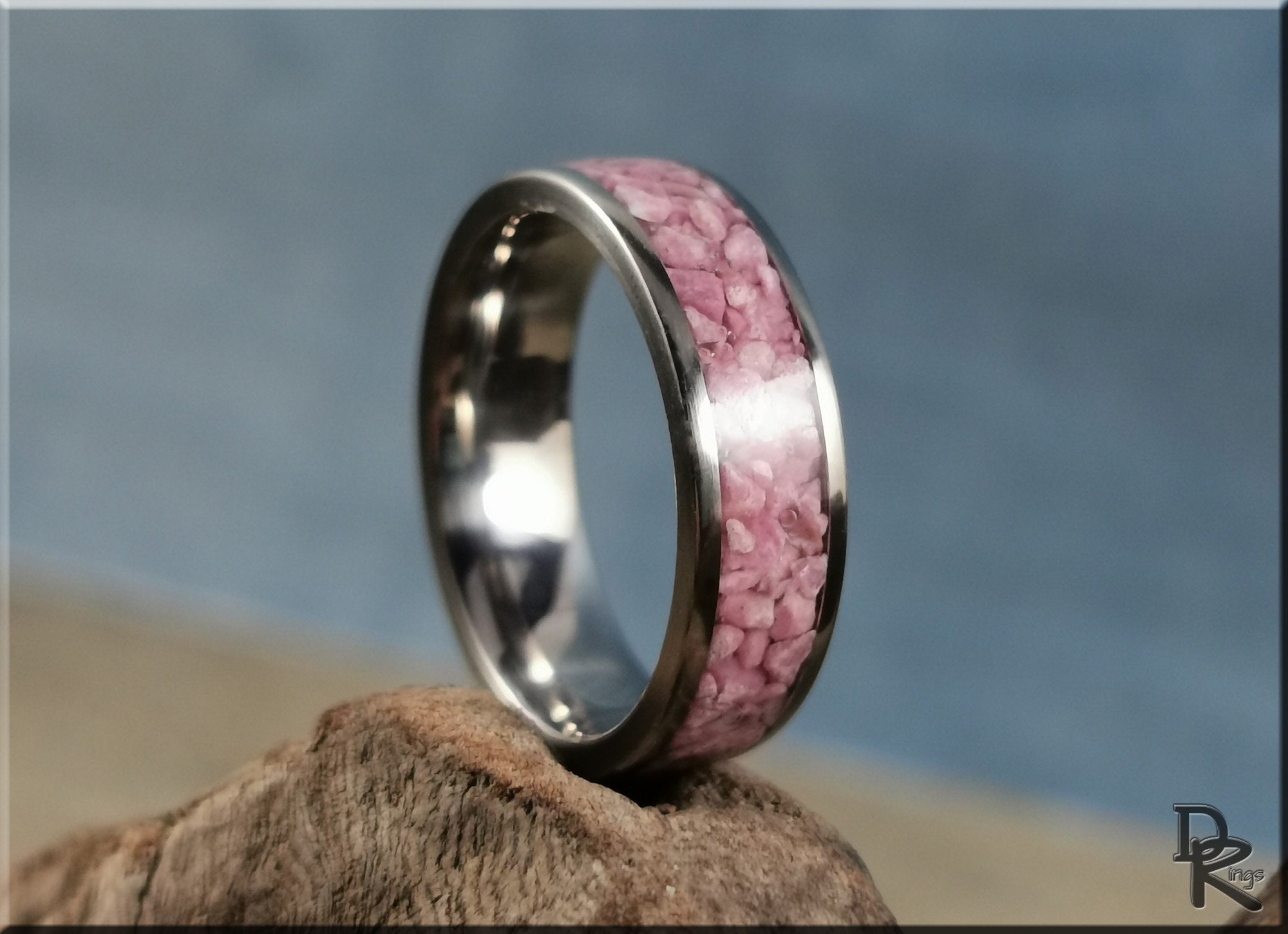Titanium Channel Ring w/Rhodonite stone inlay | Etsy