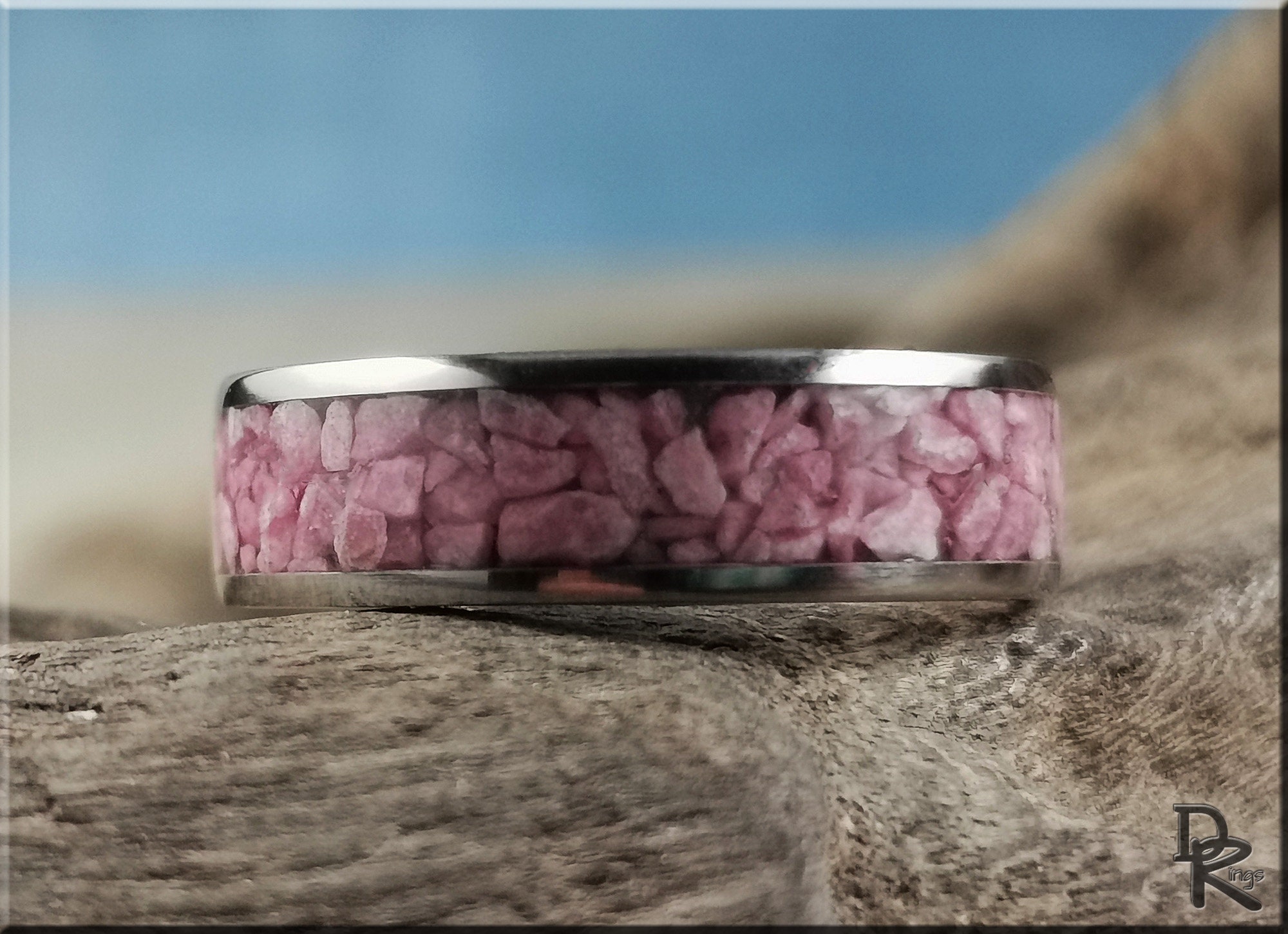 Titanium Channel Ring w/Rhodonite stone inlay | Etsy