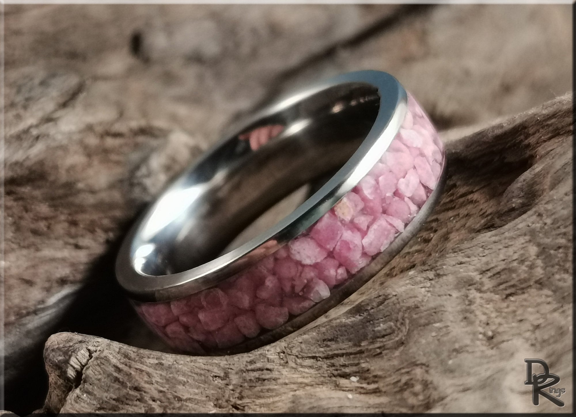 Titanium Channel Ring w/Rhodonite stone inlay | Etsy