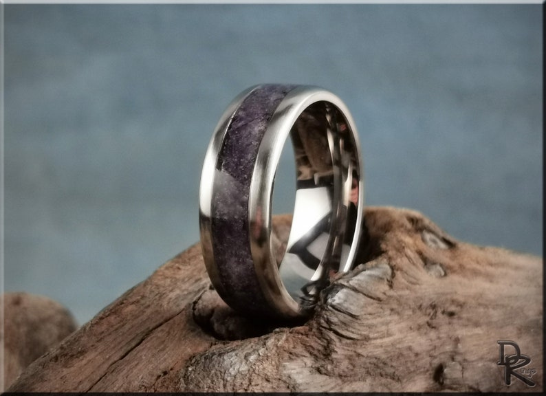 Titanium Channel Ring W/amethyst Stone Inlay Metal Ring - Etsy