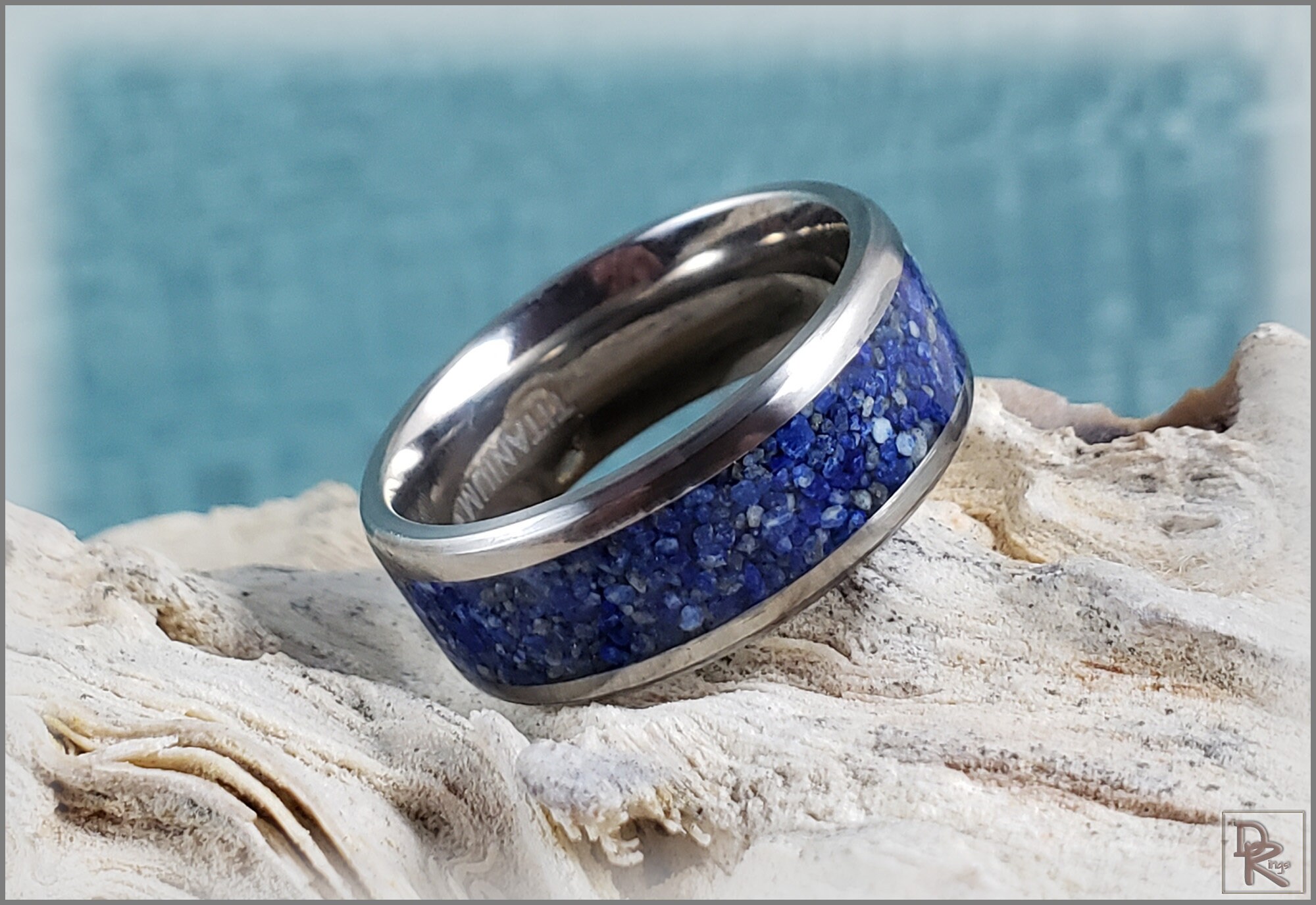 Titanium Channel Ring W/lapis Lazuli Stone Inlay Metal Ring | Etsy