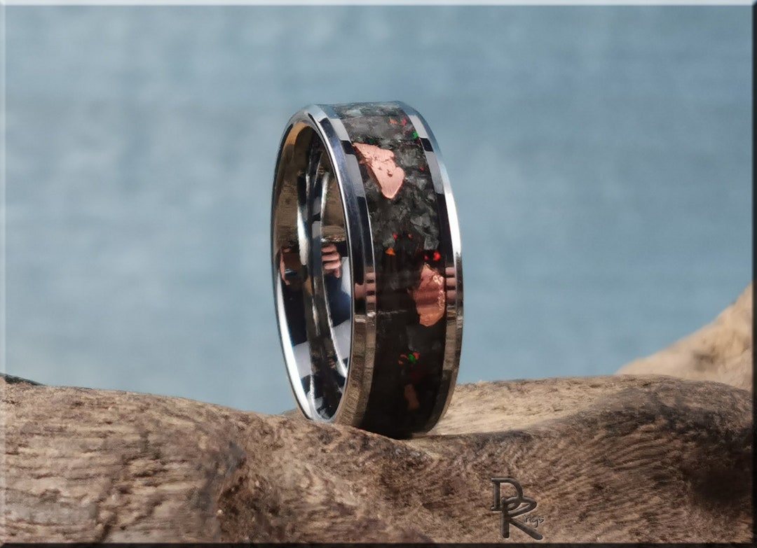Tungsten Carbide Ring: Yooperlite, Keweenaw Copper, and Opal Inlay - Etsy