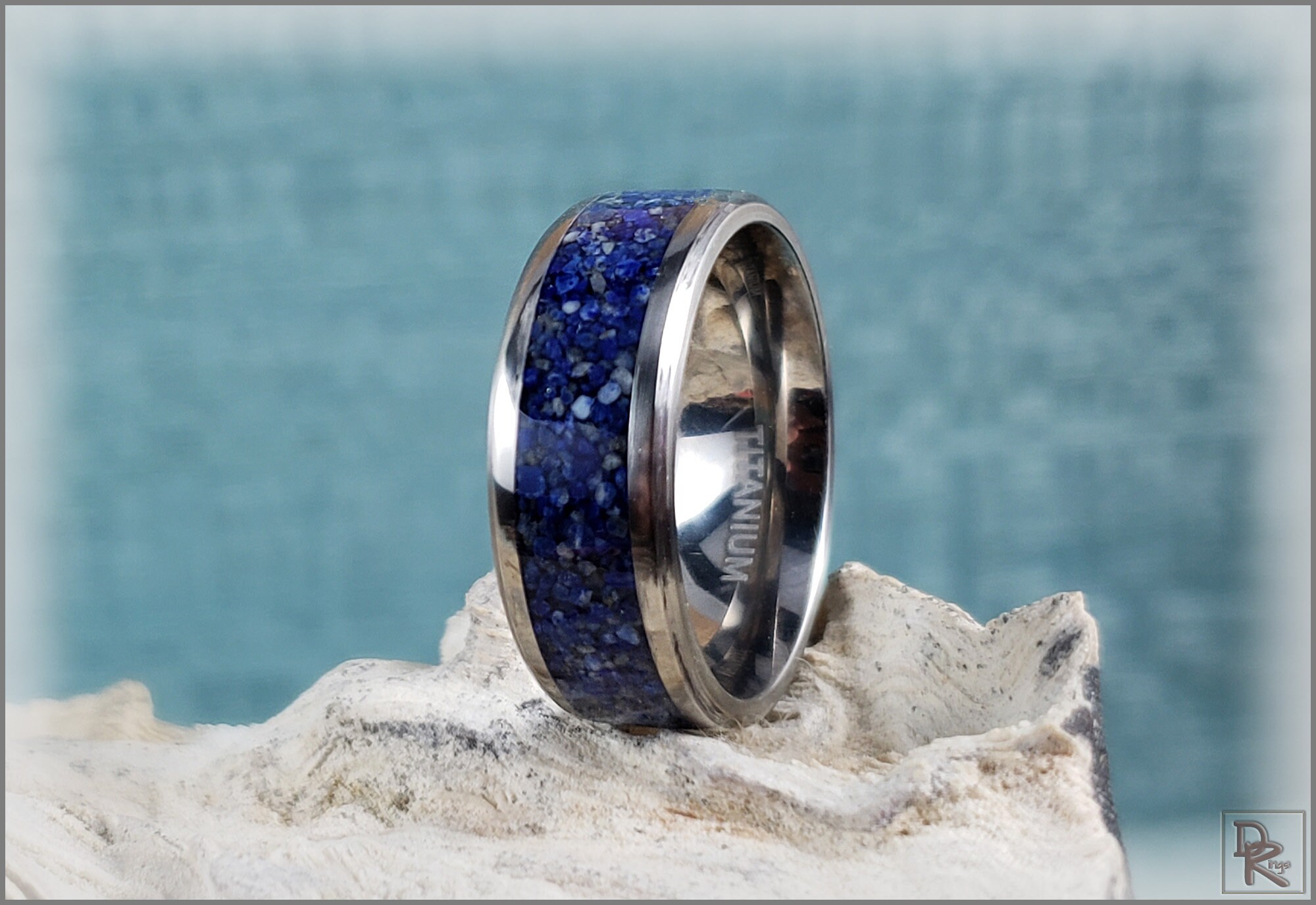 Titanium Channel Ring W/lapis Lazuli Stone Inlay Metal Ring | Etsy