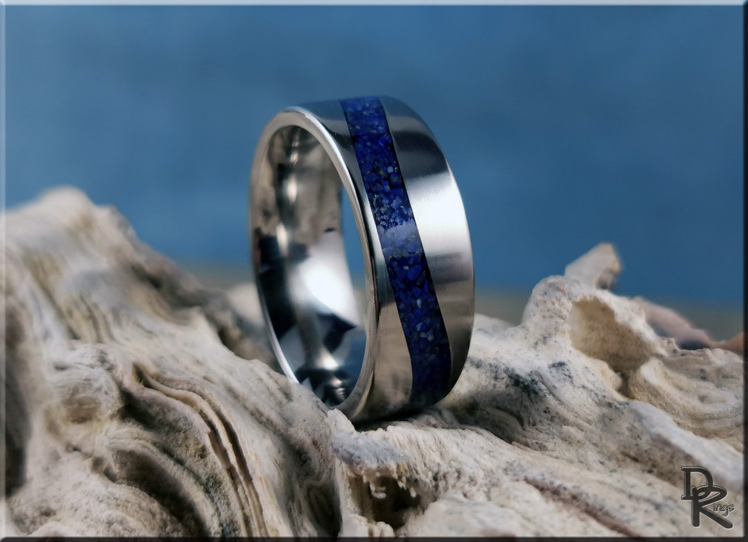 Titanium Wave 8mm Channel Ring W/lapis Lazuli Inlay - Metal Ring - Etsy