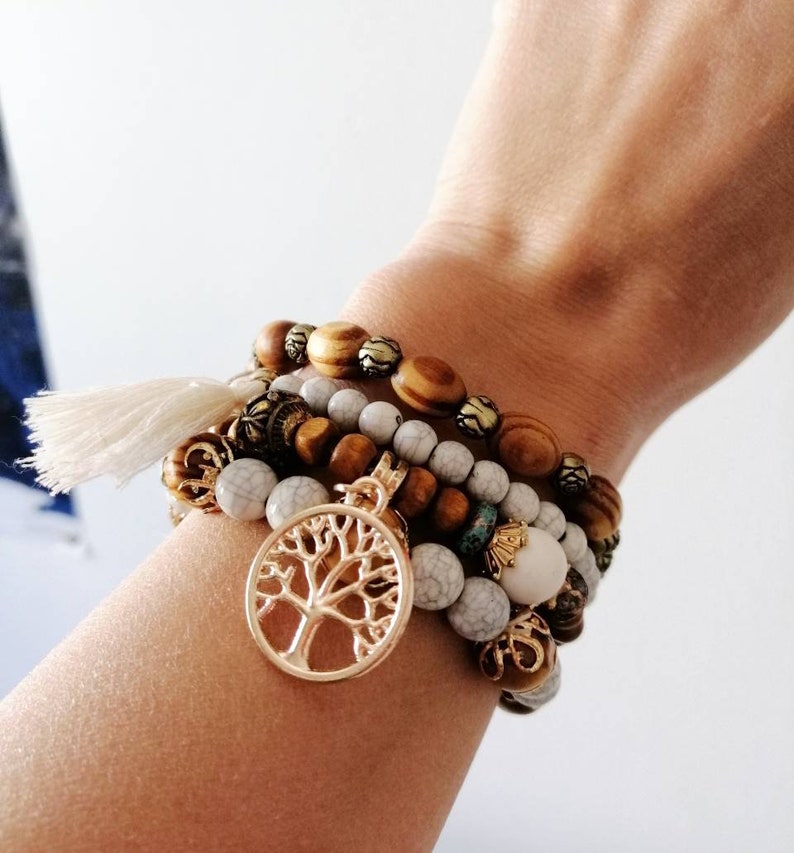 Ensemble bracelets bois turquoise bracelet yoga arbre de - Etsy France