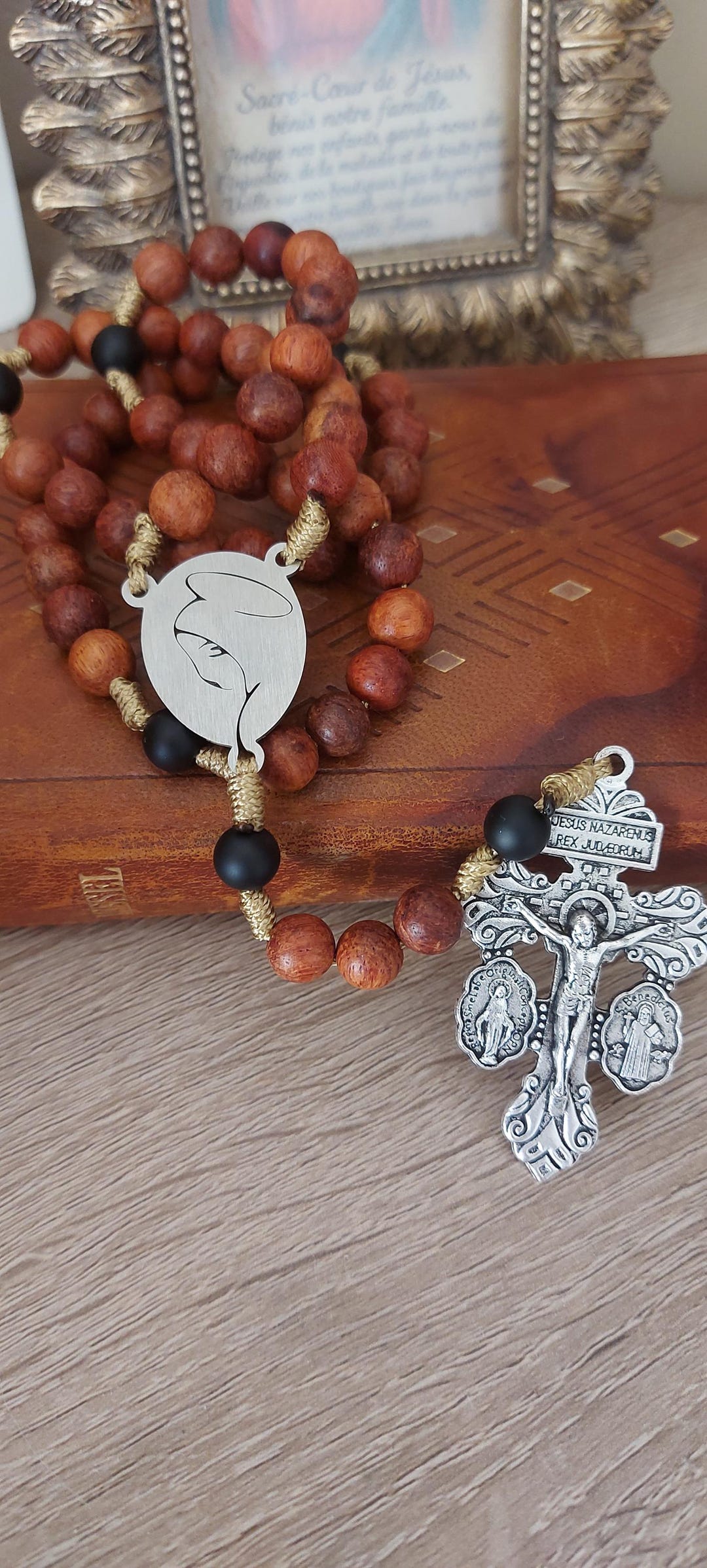 Catholic Rosary – Rosewood & Matte Black Agate – Pardon Crucifix ...