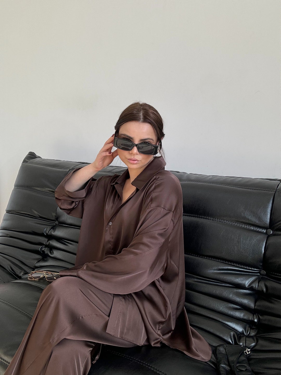 Silk Suit, Silk Blouse, Silk Trousers Pants, Chocolate Silk Costume ...