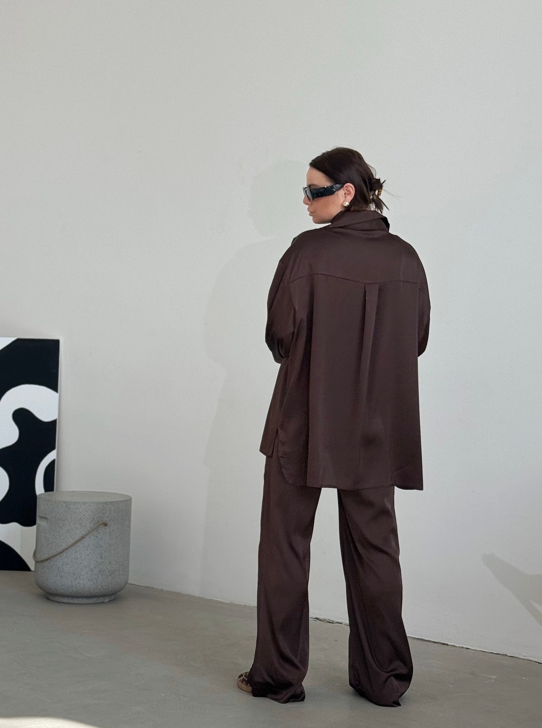 Silk Suit, Silk Blouse, Silk Trousers Pants, Chocolate Silk Costume ...