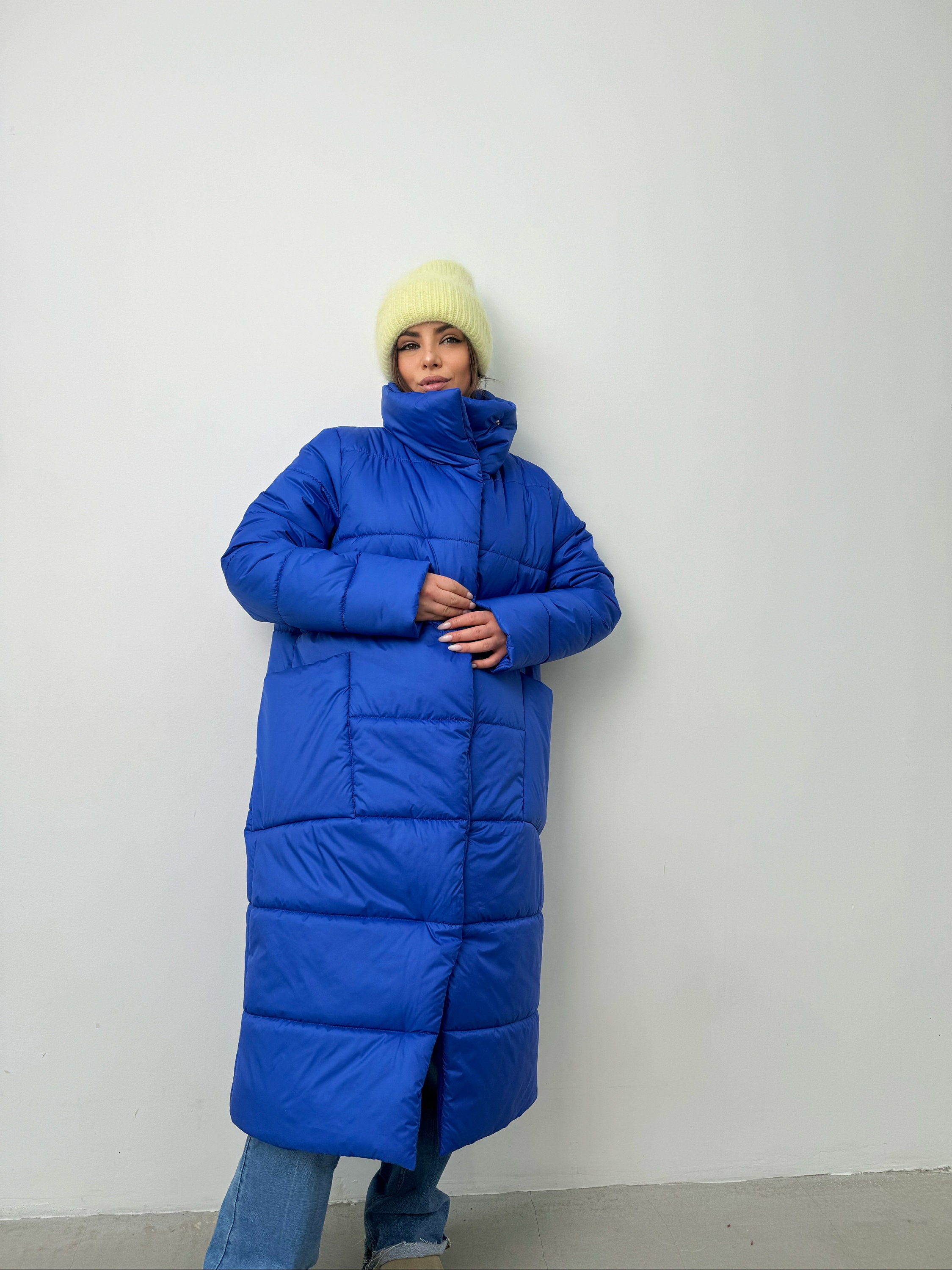 Blue Oversized Puffer Jacket Oversize Parka Thick Puffa Down Coat ...