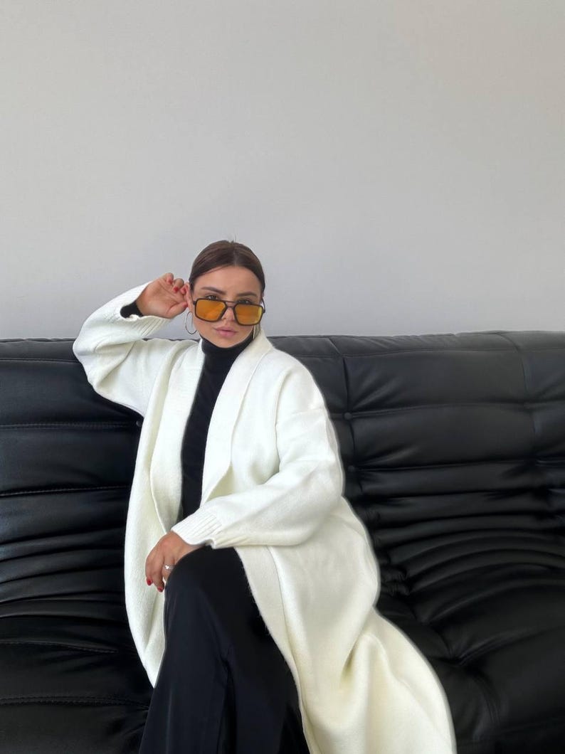 White Extra Long Cardigan, Oversized Cardigan, Ankle Length Cardigan ...