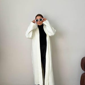 White Extra Long Cardigan, Oversized Cardigan, Ankle Length Cardigan ...