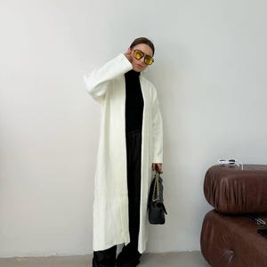 White Extra Long Cardigan, Oversized Cardigan, Ankle Length Cardigan ...
