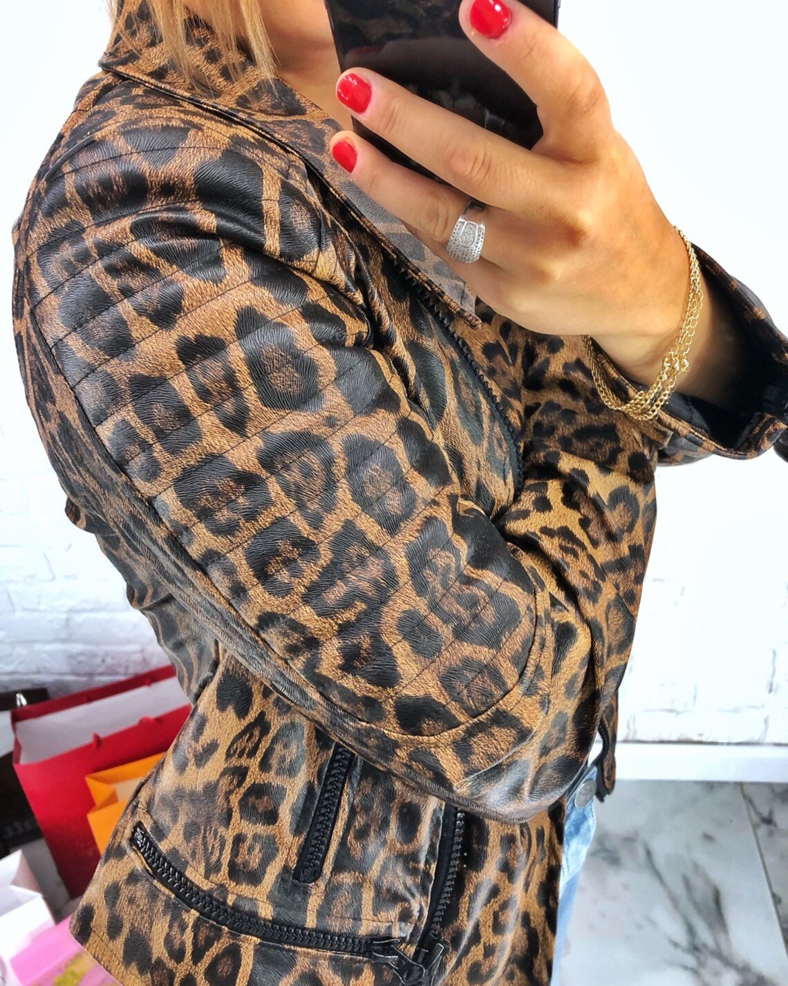 Leopard Print Short Jacket for Women Biker Jacket for Women Motorcycle ...
