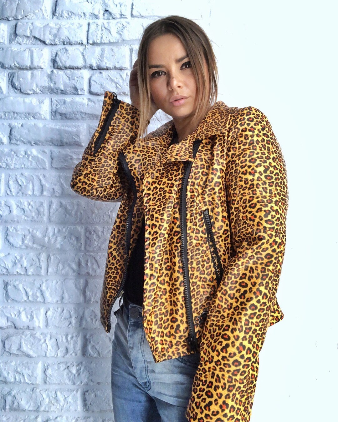 Leopard Print Short Jacket for Women Biker Jacket for Women Motorcycle ...