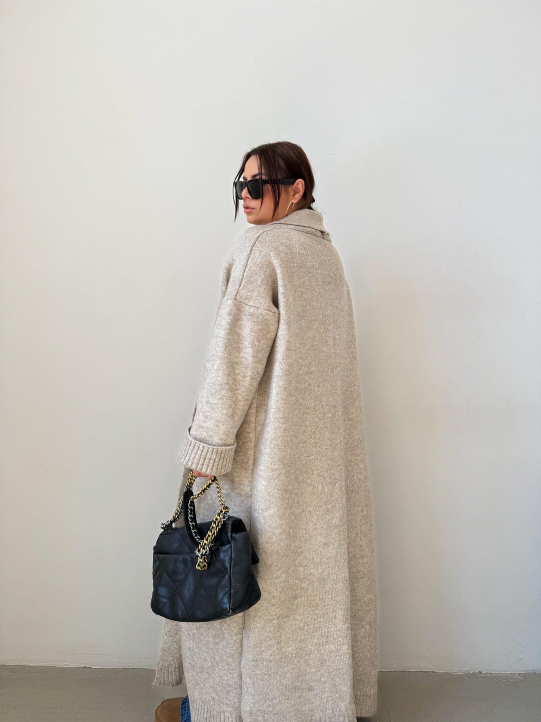Handmade Beige Wool Knit Cardigan: Oversized Ankle Length Coat - Etsy