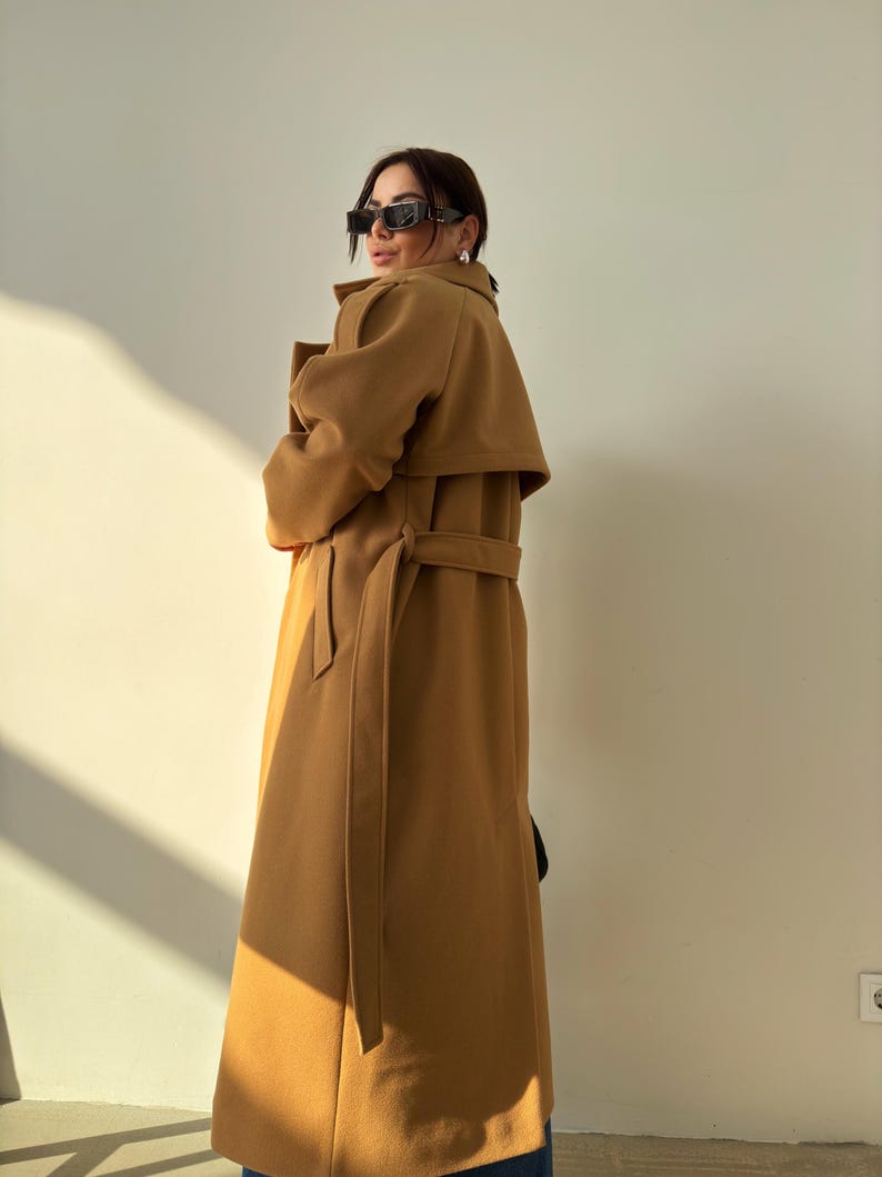 Camel Wool Trench Coat, Wool Coat Women, Warm Coat, Long Trench Coat ...